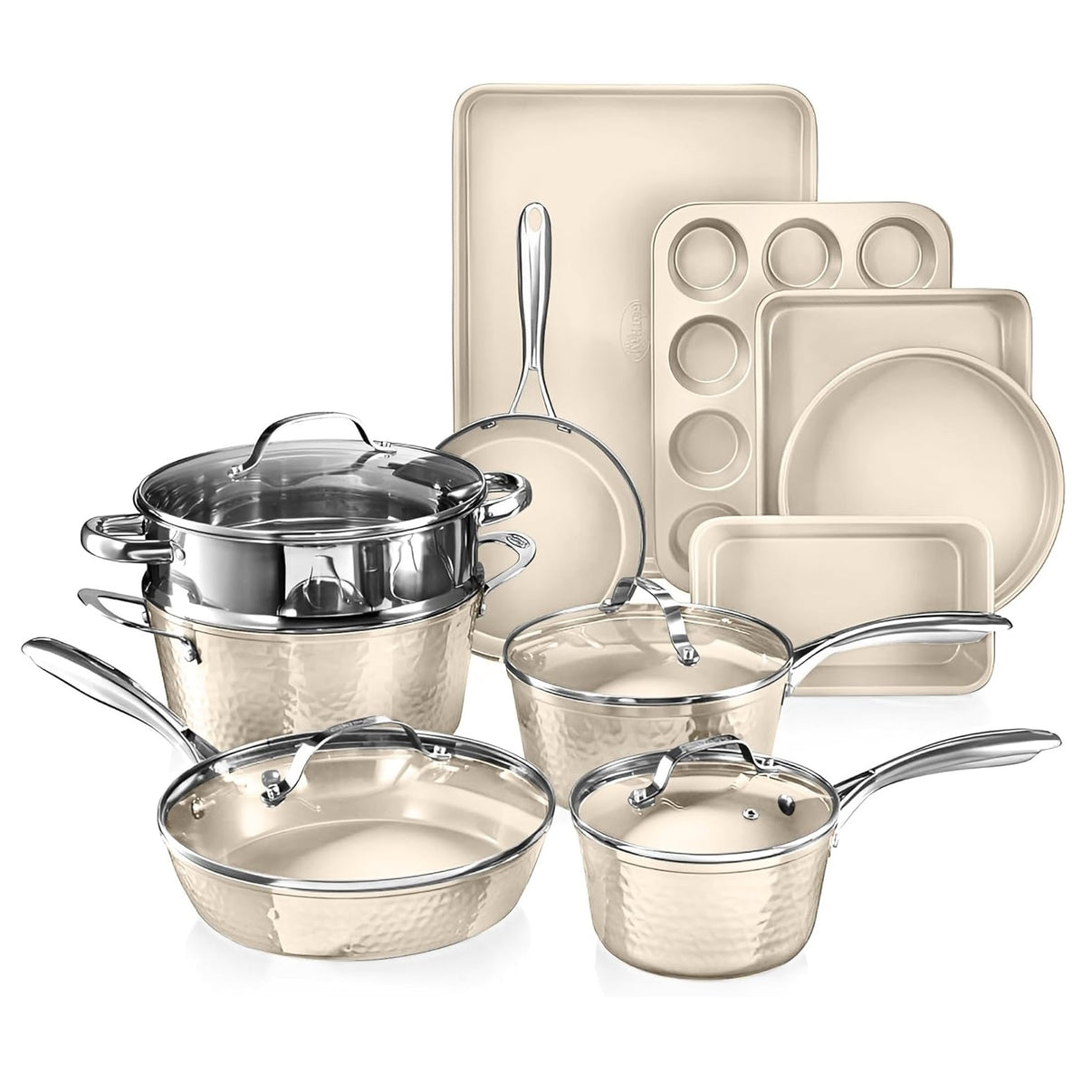 Hammered Cream Cookware Bundle – Gotham Steel