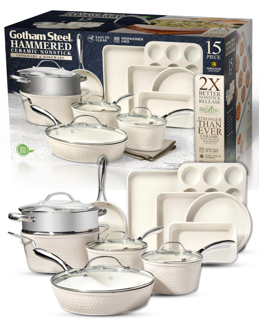 Hammered Cream Cookware Bundle – Gotham Steel