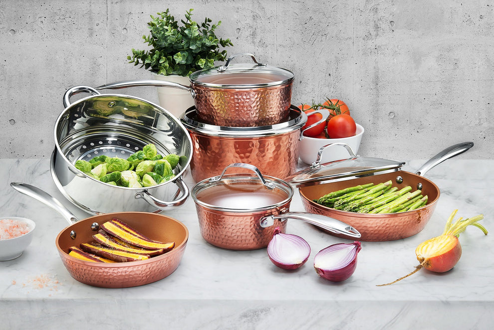 Hammered Copper 15-Piece Cookware and Bakeware Set – Gotham Steel
