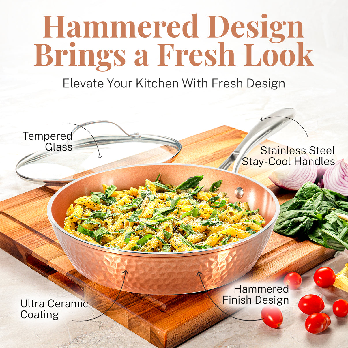 Hammered Copper Cookware Bundle with Utensils and Steamer – Gotham Steel