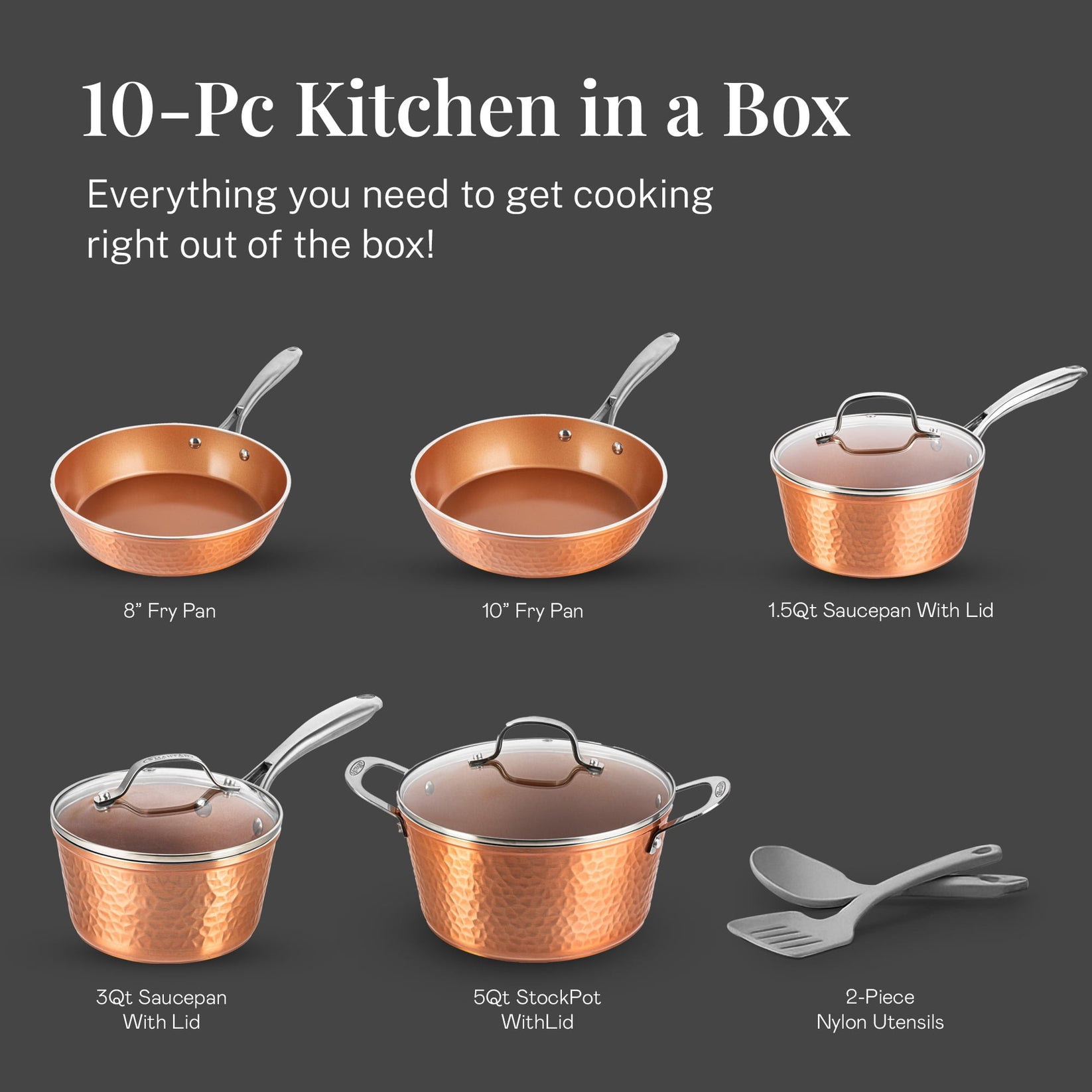 Hammered Copper Cookware Set with Utensils – Gotham Steel