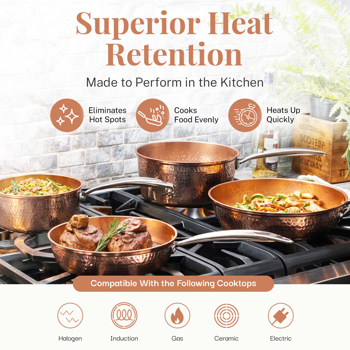 Hammered Copper Cookware Bundle with Utensils and Steamer – Gotham Steel