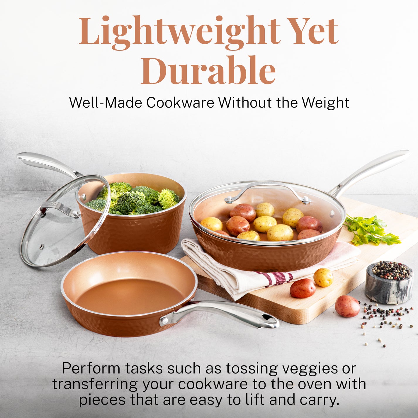 Hammered Copper Cookware Bundle with Utensils and Steamer – Gotham Steel
