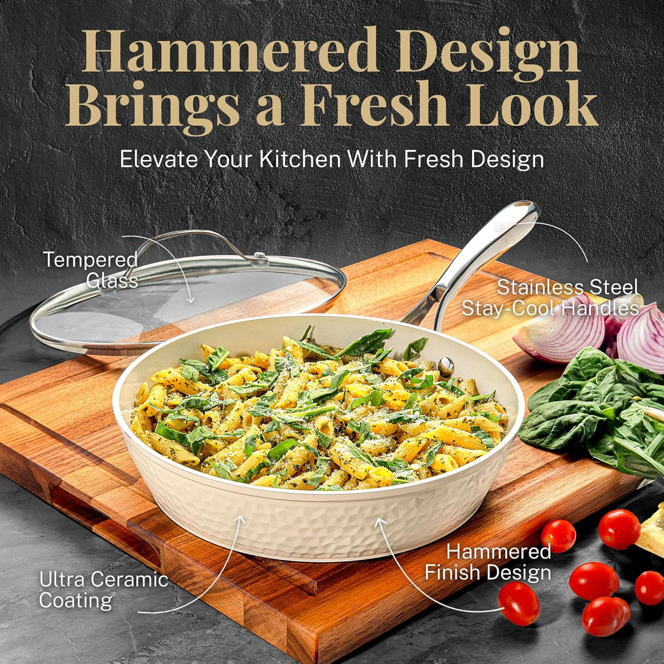 Hammered Cream Cookware Bundle – Gotham Steel