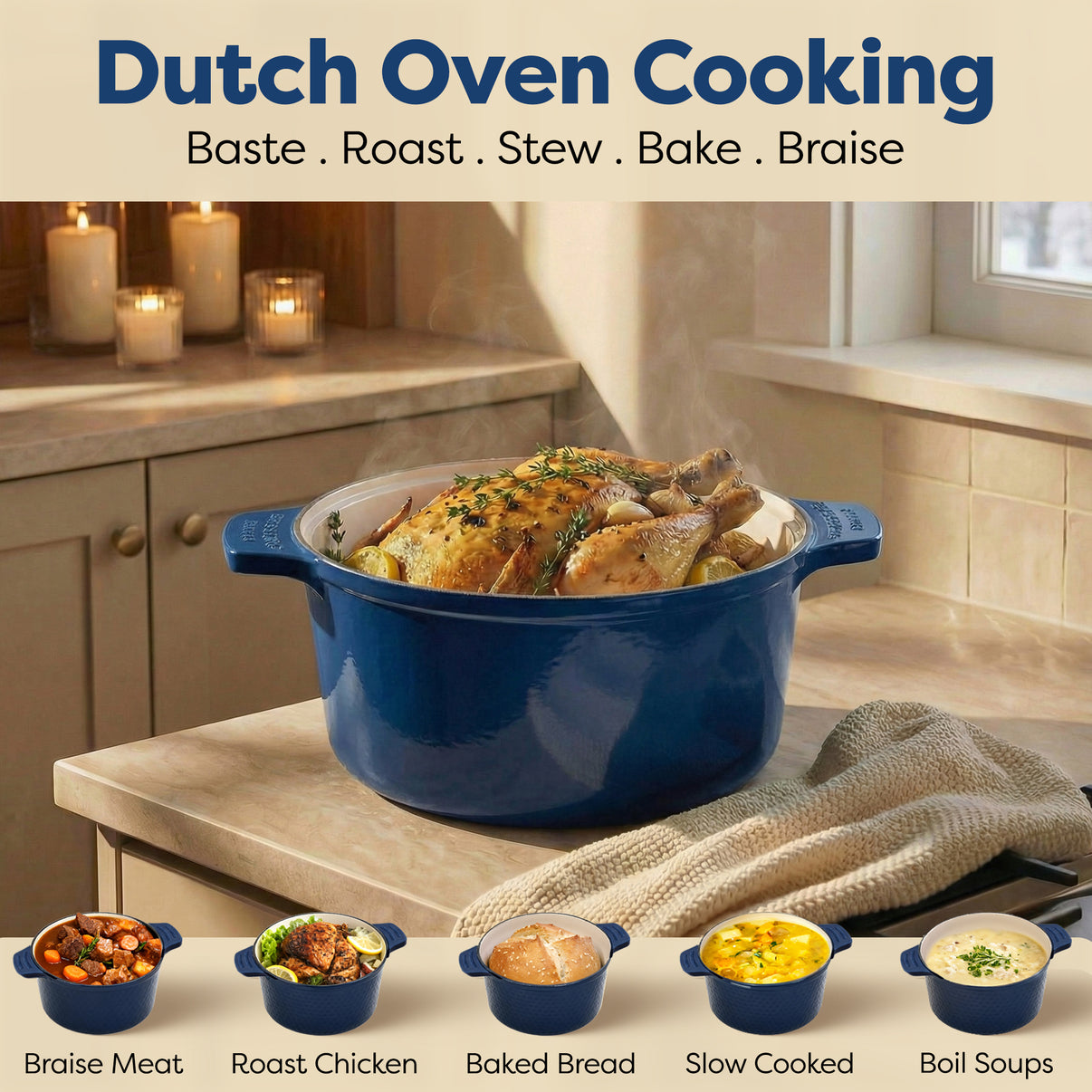 5 Qt Dutch Oven Pot with Lid, Nonstick Ceramic Stock Pot, 10-in-1 ...