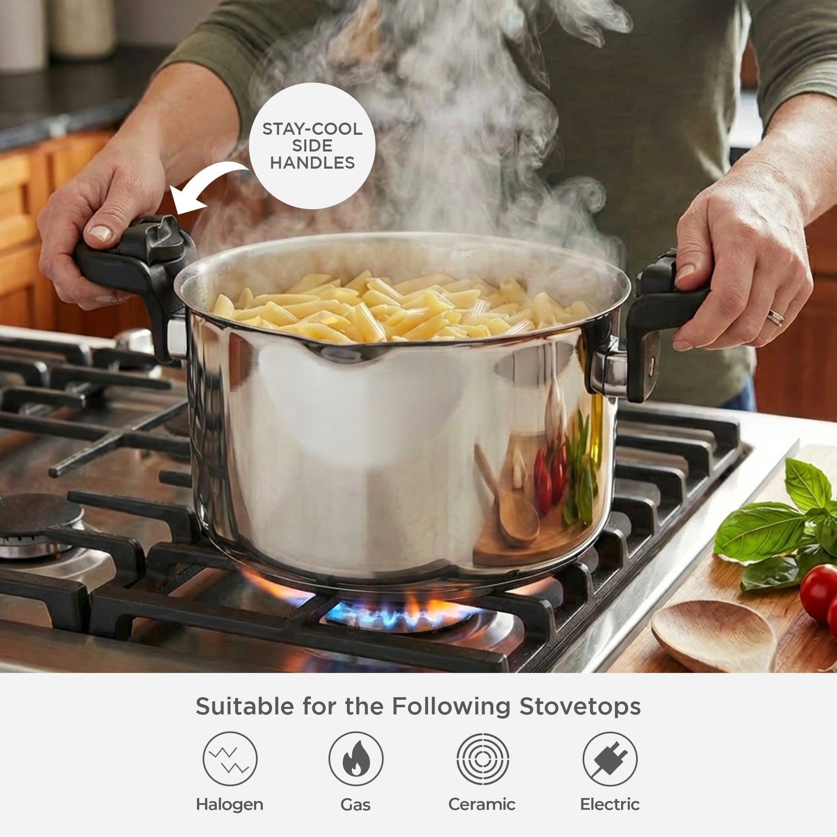 Gotham Steel Stainless Steel Pasta Pot with Strainer Lid & Twist Lock