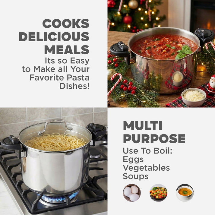 Gotham Steel Stainless Steel Pasta Pot with Strainer Lid & Twist Lock
